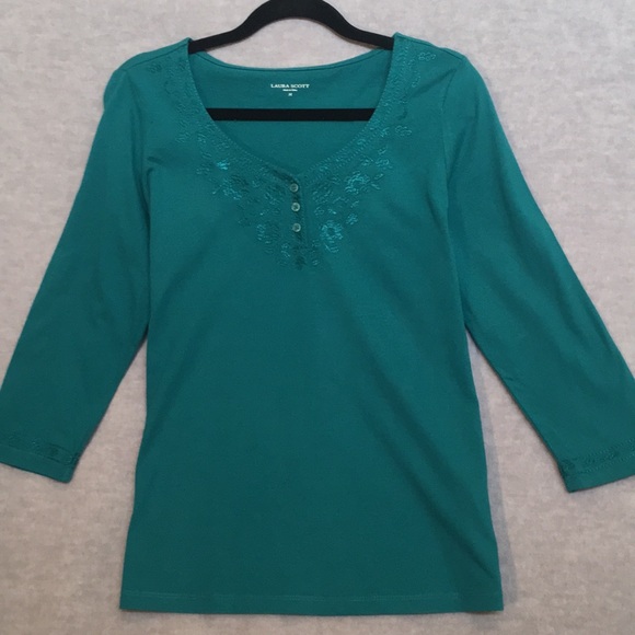 Laura Scott | Tops | Laura Scott Embroidered Front Henley Style 0 Comfy ...